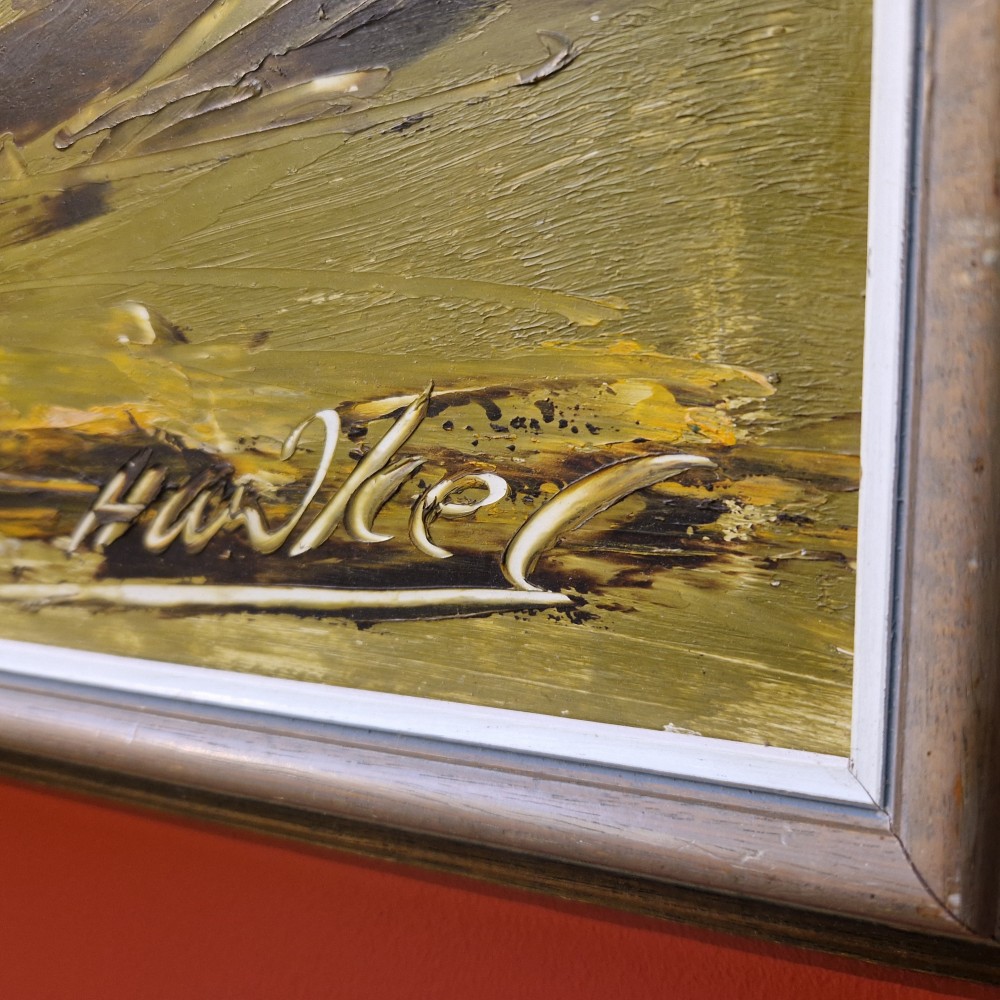 Pair of Bill Hawkes Boat Oil Paintings