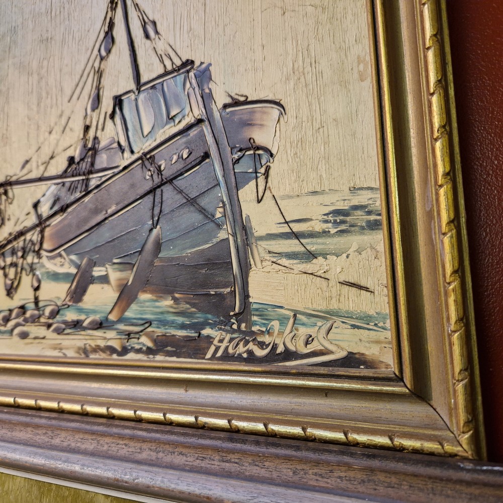 Pair of Bill Hawkes Boat Oil Paintings